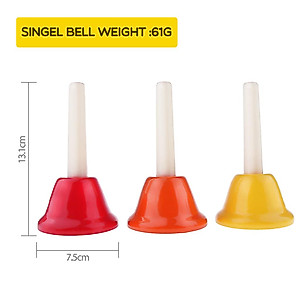 Alnicov Music Hand Bell Rhythm Band Beginners Play Hand Bells,8 Sound,8 Color Musical Bell for Senior,Teacher,Desk Bell Metal Hand Bells Set (one set of 8 notes)