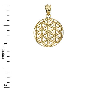 Solid 10k Gold Round Flower Of Life Sacred Geometry Spiritual Pendant