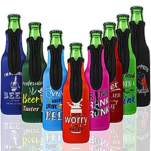 Summer Beer Bottle Insulator Sleeve with Zipper Neoprene Insulated Bottle Jackets Keep Warm and Cold Beer Bottle Sleeves with Stitched Fabric Edges for Party (8 Piece, Artsy Style)