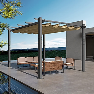Kozyard Morgan Outdoor Extra-Large Gray Aluminum Frame Pergola with Sunshade Canopy (10'x13', Beige)