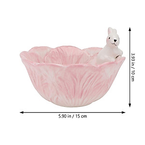 Angoily Easter Bunny Candy Bowl Ceramic Easter Rabbit Candy Dish Cabbage Shaped Fruit Salad Dessert Bowl Snack Serving Bowl Easter Rabbit Home Decoration (Pink)