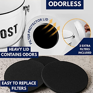 Granrosi Compost Bin Kitchen, Kitchen Compost Bin Countertop, Indoor Compost Bin, Countertop Compost Bin with Lid, 100% Rust Proof Compost Bucket w/ Non-Smell Charcoal Filters, 1.3 Gallon - White