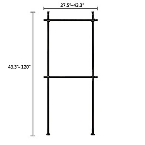 Industrial Pipe Clothing Rack, Black Clothes Rail with Loft Design 2 Tier Heavy Duty Free Standing Closet System Garment Racks Sturdy Floor to Ceiling Organizer for Store and Home Hanging Clothes