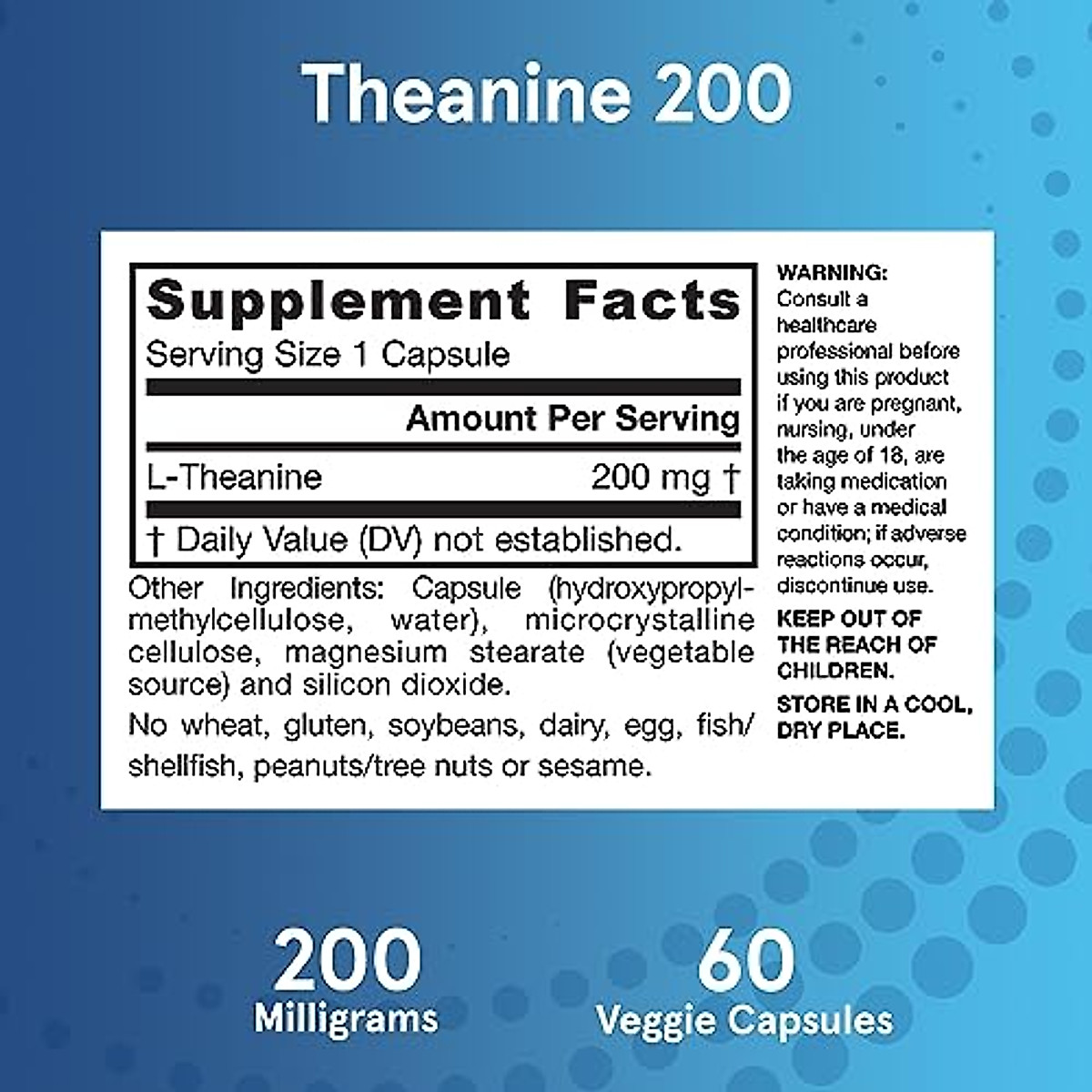 Jarrow Formulas Extra Strength Theanine 200 mg, Dietary Supplement That Promotes Relaxation, Amino Acid Supplement for Relaxation Support, 60 Veggie Capsules, 60 Day Supply