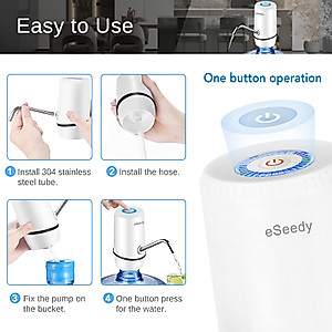 Water Pump for 5 Gallon Bottle, USB Charging Automatic Water Dispenser with Rechargeable Battery, Portable Electric Drinking Water Jug Pump for Home, Kitchen, Living Room, Office, Camping - White