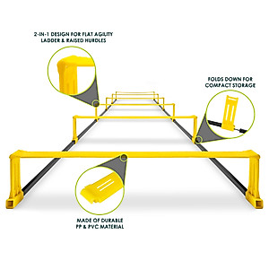 ProsourceFit Raised Speed & Agility Ladder with 6 Collapsible Hurdles for Footwork, Football & Soccer Elevated Training Workout Equipment