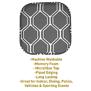 Sweet Home Collection Chair Cushion Memory Foam Pads Honeycomb Pattern Slip Non Skid Rubber Back Rounded Square 16" x 16" Seat Cover, 4 Pack, Mirage Gray/White