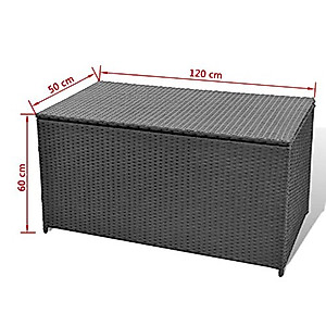 EstaHome Garden Storage Box 80 Gallon | Rattan Garden Chest | Outdoor Deck Storage Container Box | Patio Cushion Box for Pillows, Garden Tools and Pool Toys | Black Poly Rattan 47.2" x 19.7" x 23.6"