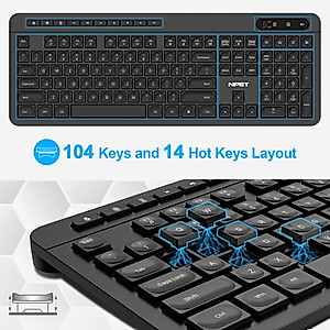 NPET WK20 Wireless Keyboard for Windows, 2.4 GHz Wireless, Full-Size, Number Pad, 14 Multimedia Keys, 2-Year Battery Life, Compatible with PC, Laptop