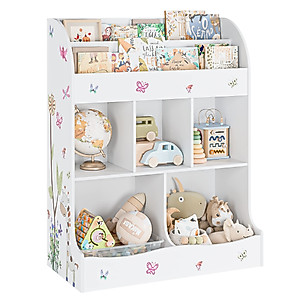 BOTLOG Toy Storage Organizer with Bookcase, Kids Bookshelf, Toy Storage Storage Cabinet with Cubbies and Bookshelf for Children's Room, Playroom, Hallway, Kindergarten, White