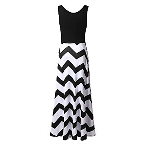 Padaleks Women’s Casual Summer Maxi Dress Loose Sleeveless Boho Beach Sundresses Striped Patchwork Long Dresses