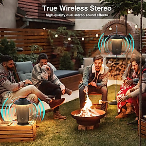 Onforu Outdoor Bluetooth Speaker with LED Lights, 2 Pack Wireless Loud Stereo Sound Lantern Speakers, True Wireless Stereo Pairing Patio Speaker for Christmas Party Garden, Bluetooth 5.0