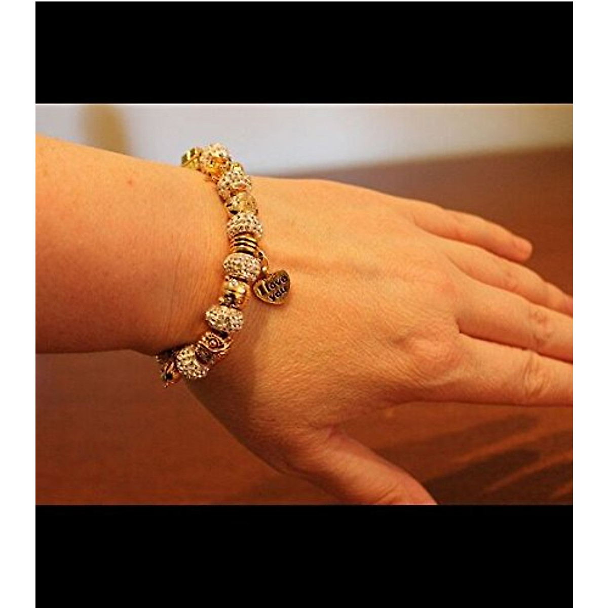 Long Way® Gold Plated Snake Chain Glass Beads I Love You Charm Beaded Bracelets for Women