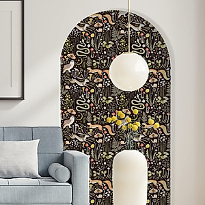 MAGAFA Peel and Stick Wallpaper - Fairytale Forest Moon and Stars - Owls, Snakes - Green, Red, Yellow, Brown, White - Matte - Waterproof - Reusable - 17.71" x 118.1" - Wall Art