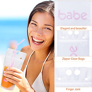 18 Pcs Zipper Plastic Pouches Drink Bags with Straws for Bride Party Heavy Duty Hand-held Translucent Frosted Bags with Drink Straws Wedding Party Decoration for Bride Women Girl