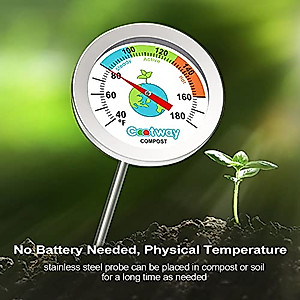 Rukars Compost Thermometer, 20 Inch Stem Backyard Compost Thermometer - 2 Inch Diameter Waterproof Anti-Fog Soil Testing Thermometer with Composting Temperature Guide Zone, 40 to 180 Degrees F