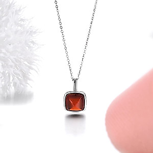 ZhenCai Pendant Necklace for Women Sterling Silver S925 Natural Gemstone Spessartite Garnet Charms Rhodium Plated Classic Fine Jewelry for Friendship Birthday (Natural Spessartite Garnet)