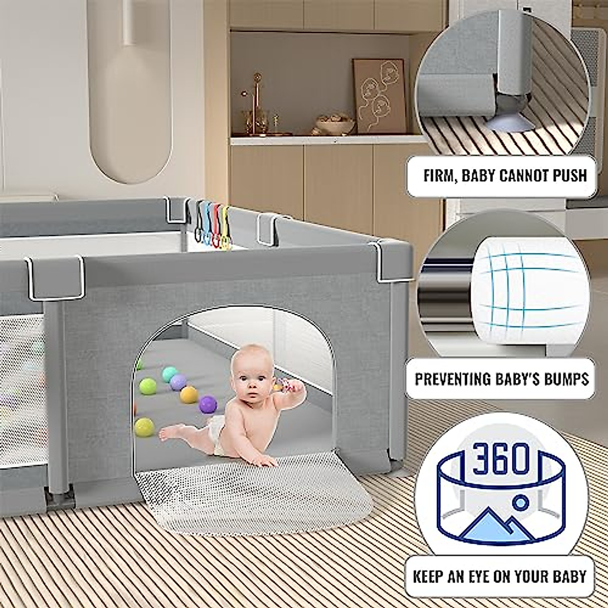 LUTIKIANG Baby Playpen, 79" X 71" Extra Large Playpen for Babies and Toddlers with Gates, Baby Play Yards, Baby Fence Play Area, Safety Indoor Baby Play Area with Ocean Balls (Grey)