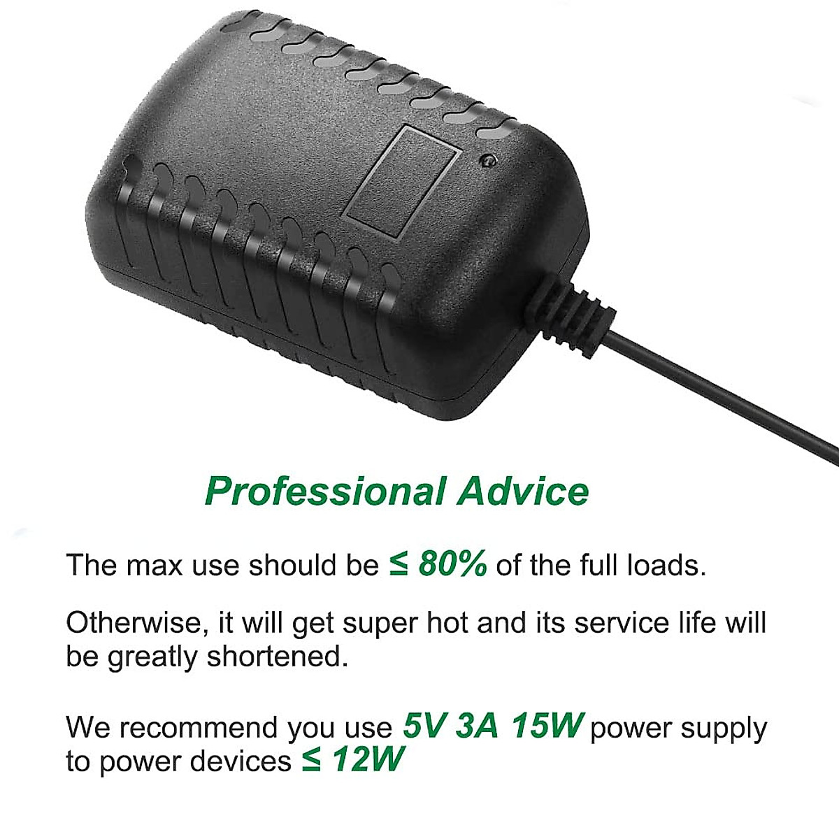 5V 3A 15W Power Supply 100V~240V AC to 5Volt DC Adapter with 5.5mm x 2.1mm Connector Plug for 2.5A 2A 1.5A 1A 500ma 300ma Led Strip, String Lights, CCTV Cameras, Security System