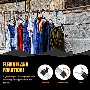 Clothes Line Retractable Pole with Hook and Handle Reach Stick Closet Pole Telescoping Pole for Clothes Shutter Closet Curtain Shelf Ceiling Retractable Clothesline Indoor