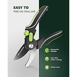 STAYGROW 8.5" Bypass Pruning Shears, All Steel Aluminum Alloy Construction Garden Shears, Ultra Sharp SK5 Carbon Steels Blades with Non-Stick Teflon Coating, Adjustable Opening Cuts Up to 3/4" (20mm）