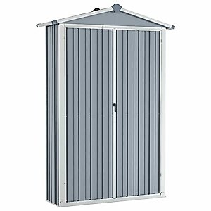 Tidyard Garden Shed with Storage Shelves and Vents Galvanized Steel Outdoor Tool Shed Pool Supplies Organizer Gray for Patio, Backyard, Lawn 42.3 x 18.1 x 72 Inches (W x D x H)