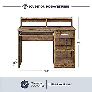 BELLEZE Modern 42 Inch Small Home Office Computer Laptop Desk or Writing Study Workstation in Wood with Single Drawer, Two Open Cubby Storages, and Hutch - Wren (Wood)