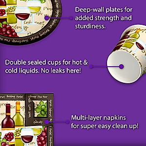 Birthday Galore Paint and Sip Party Supplies - 64 Piece Disposable Tableware Set For Bridal Shower - Wine Paper Plates Napkins Cups - Kit for 16