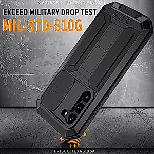 for Samsung Galaxy S23 Plus 5G/S23+ 5G Case,Shockproof Hard Case Aluminum Metal Gorilla Glass Military Heavy Duty Sturdy Protector Cover for Galaxy S23 Plus 5G,with Lens Protection Cover (Black)