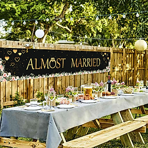 WHPCT Almost Married Banner,Gold Romantic Flower & Heart Sign Banner Backdrop For Bridal Shower,Wedding Party Yard Sign Decorations 9.8 X1.6 Feet