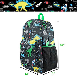 RALME Space Dinosaur Backpack for Boys, 16 inch, Black