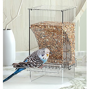 Kenond No Mess Bird Feeder Water Dispenser set, Automatic Parrot Feeder Cage Accessories, Clear Parakeet Seed container Food Feeder Drinker for Cage, Cockatiel Finch Lovebirds Budgies Canary (Blue)