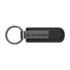 iPick Image for Honda Accord Gunmetal Black Metal Plate PU Leather Strap Key Chain Keychain, Official Licensed