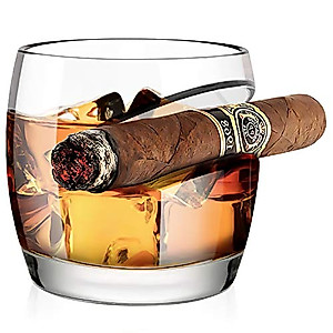 Kollea Old Fashioned Whiskey Cigar Glass, Whiskey Glass 15 Oz with Rest Holder, Gifts for Men Who Have Everything, Elegant Gift Box for Birthday, Father's Day, Christmas, New Year, Thanksgiving