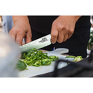 KUMA Professional Damascus Knife - 8 Inch Japanese Chef Knife, AUS10 Core - Corrosion And Stain Resistant - G10 Handle & Sheath Made Of Hardened Carbon steel