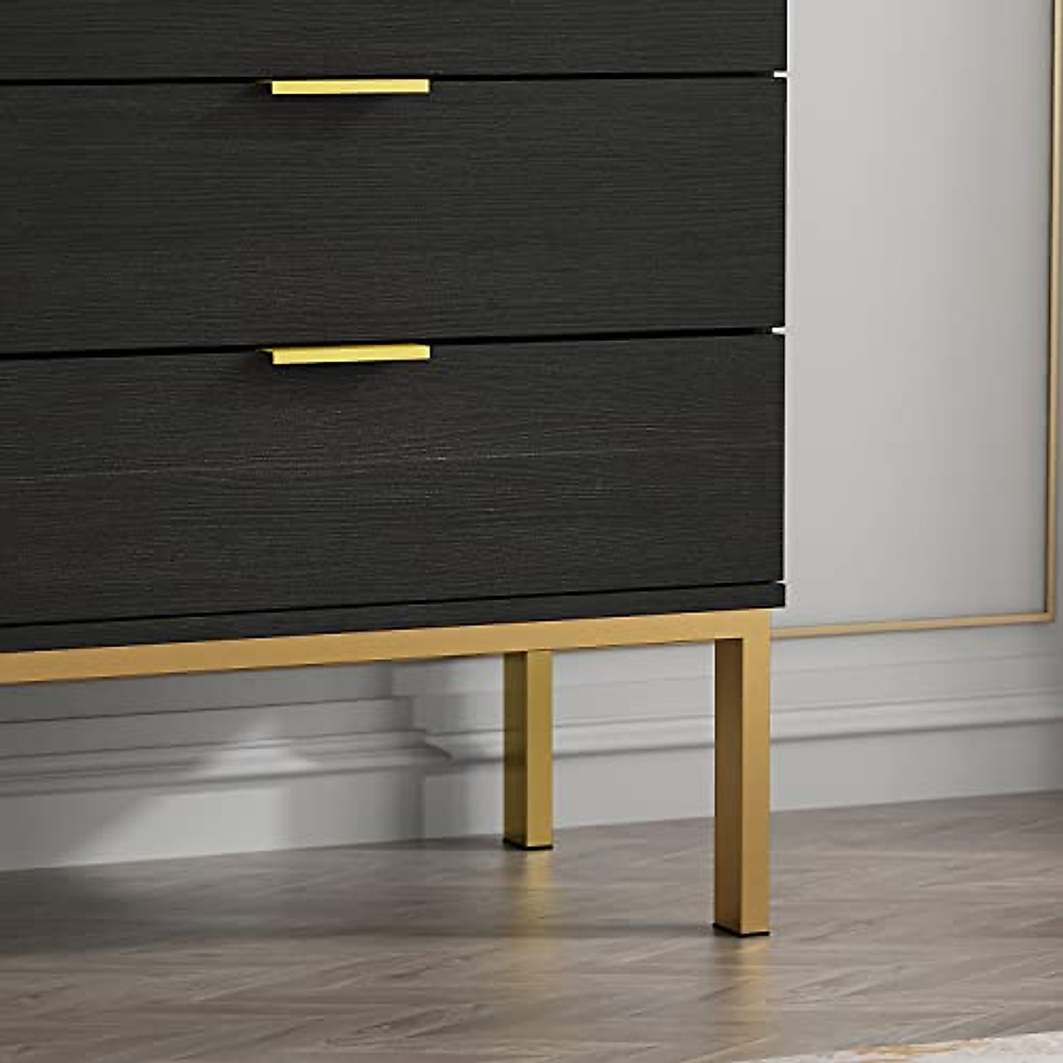 ECACAD Modern Dresser with 5 Drawers & Metal Legs, Wood Dresser Storage Chest for Bedroom, Living Room, Black (23.6”L x 15.7”W x 41.1”H)