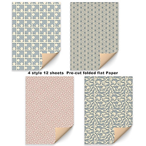 PlandRichW Kraft Wrapping Paper Folded 12 Sheets, Navy Geometric Design Kraft Paper for Christmas, Birthday, Holiday, Party, Baby Shower, Pre-Cut Each 20 X 29 Inches