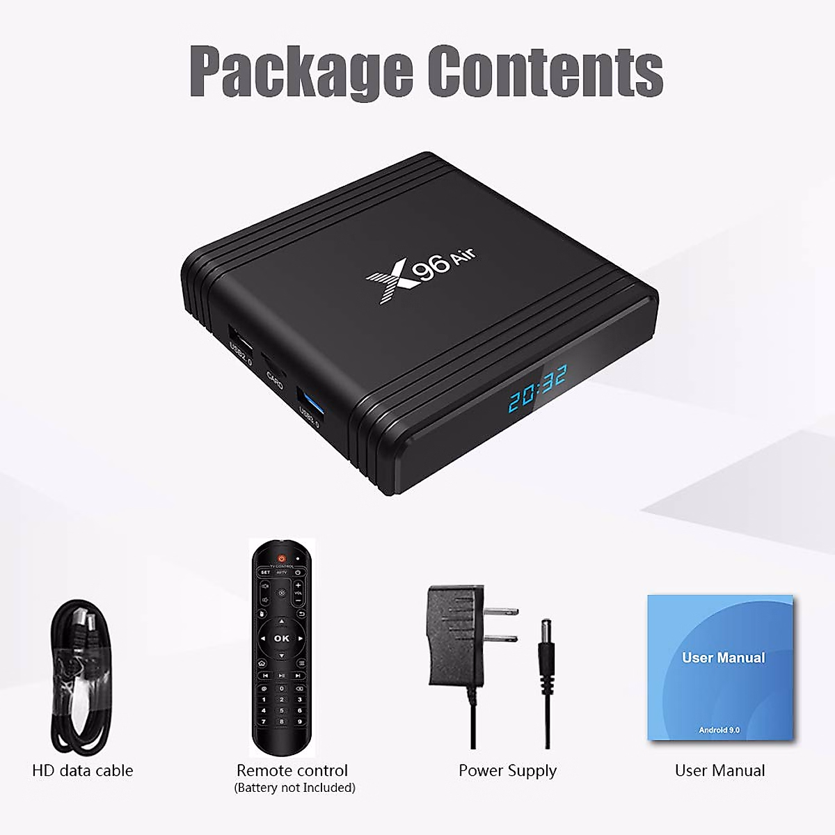 Xilibod Android 9.0 TV Box 2GB RAM/16GB ROM, Amlogic S905X3 64-bit Quad core ARM, G31 MP2 GPU Processor,H.265 Decoding 2.4G WiFi Smart TV Box - Model No.: X96 Air 2GB 16GB