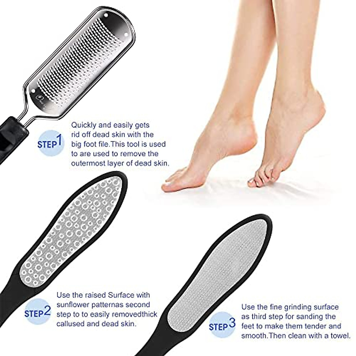 Oneleaf 2PCS Professional Pedicure Rasp Foot File Cracked Skin Corns Callus Remover for Extra Smooth and Beauty Foot (Black) (Black)