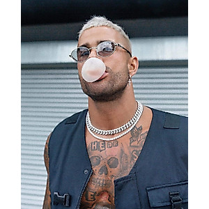 OYOGAA 9mm 6 Times 14K Gold Plated Miami Cuban Link Chain Dupre Cuban Link Chains for Men Iced Out CZ Cuban Link Gifts for Women (White Gold, 16)