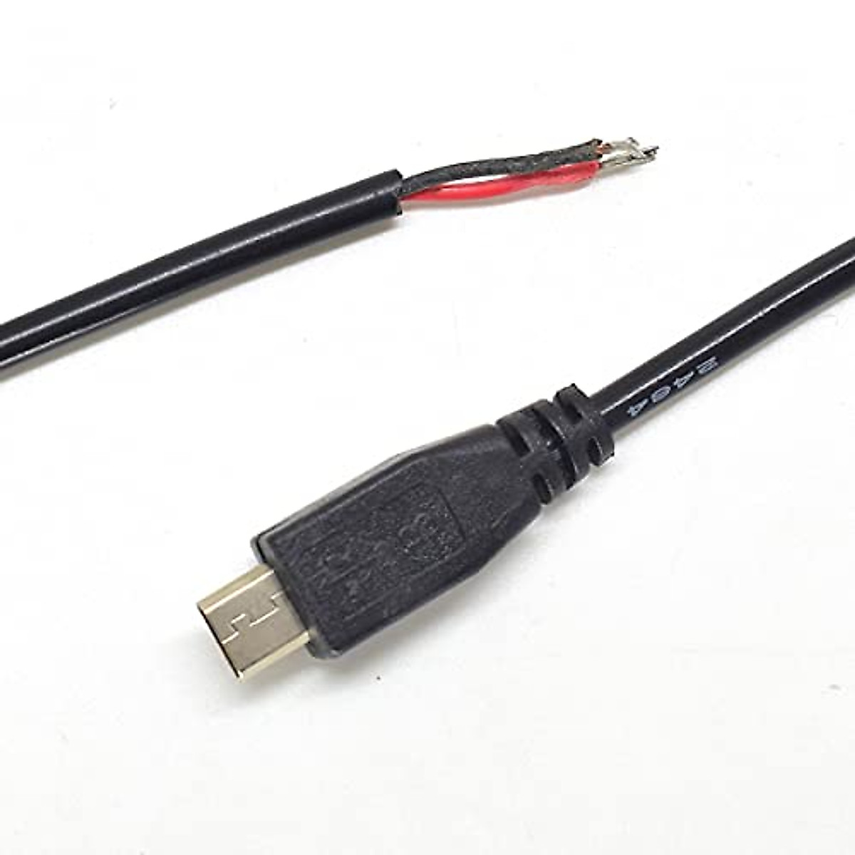5pcs Micro USB Male Plug Cable 12inch 30cm 5V 3A 22AWG 2 Wires Power Pigtail Cable Cord DIY Black, 1 feet