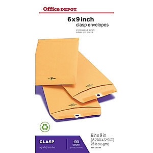 Office Depot® Brand Clasp Envelopes, 6" x 9", Brown, Box Of 100