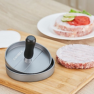GWHOLE Non-Stick Burger Press Aluminum Hamburger Patty Maker with 100 Wax Papers for BBQ Grill