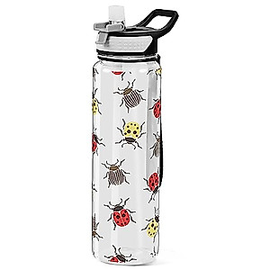 Boccsty Beetle Ladybug Pattern Kids Water Bottle with Straw Insects Sports Bottles BPA-Free Tritan Plastic Water Jug for Women Men Gym Outdoors