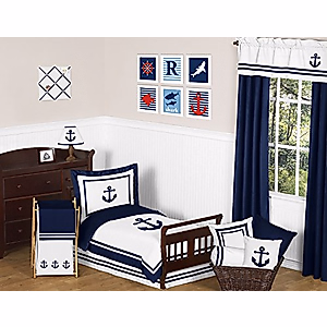Sweet Jojo Designs Navy Blue Nautical Anchor Foldable Fabric Storage Cube Bins Boxes Organizer Toys Kids Baby Childrens for Anchors Away Collection Set of 2
