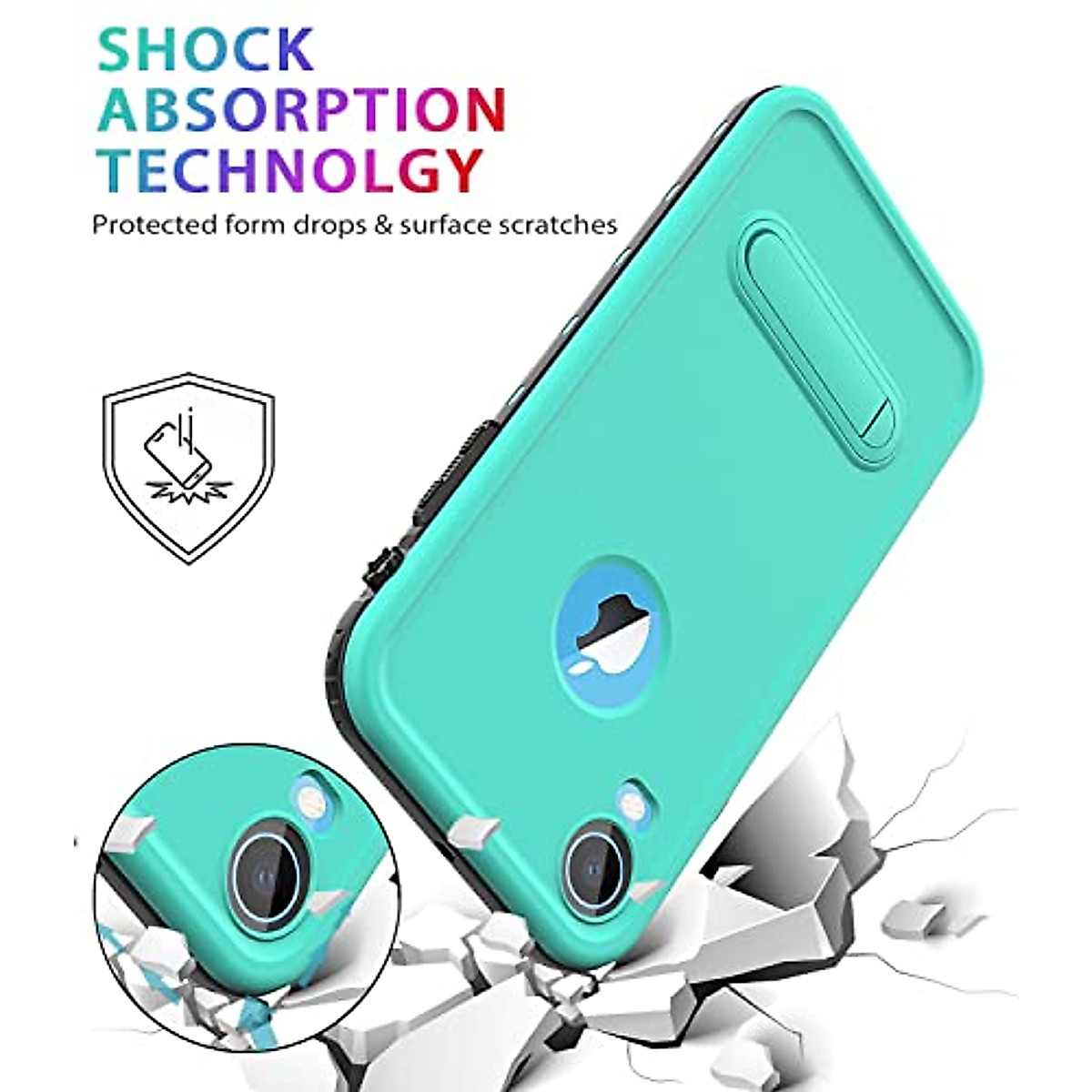 Diverbox for iPhone Xr Case Waterproof,Shockproof Dustproof IP68 Full-Body Sturdy with Kickstand Case Built-in Screen Protector,Underwater Full Sealed Cover Protective for iPhone Xr (Teal)