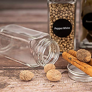 HATOKU Glass Spice Jars 48pcs Empty Square Spice Bottles, 4oz Seasoning Containers with 400 Labels, Spice Containers with Shaker Lids and Silicone Collapsible Funnel, Brush