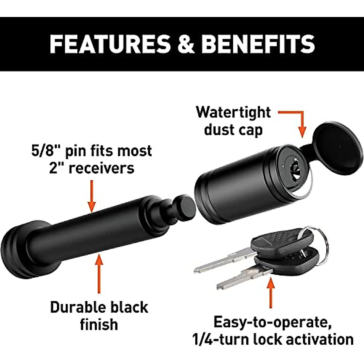 American Flag Metal Trailer Hitch Cover for 2 inch Receivers（with 5/8-Inch Pin Diameter Trailer Hitch Lock ）