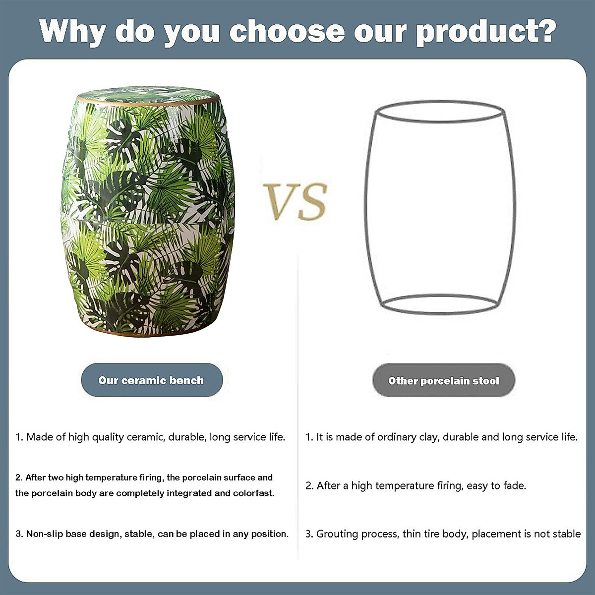 JIADIAONI Decorative Ceramic Garden Stool, Glazed Ceramic Drum Stool, Suitable for Living Room, Balcony, Garden, Etc.