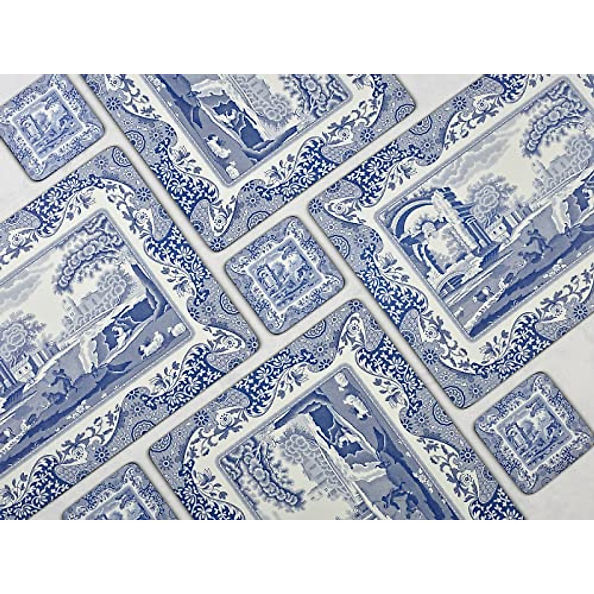 Pimpernel Spode Blue Italian Collection Coasters | Set of 6 | Cork Backed Board | Heat and Stain Resistant | Drinks Coaster for Tabletop Protection | Measures 4” x 4”